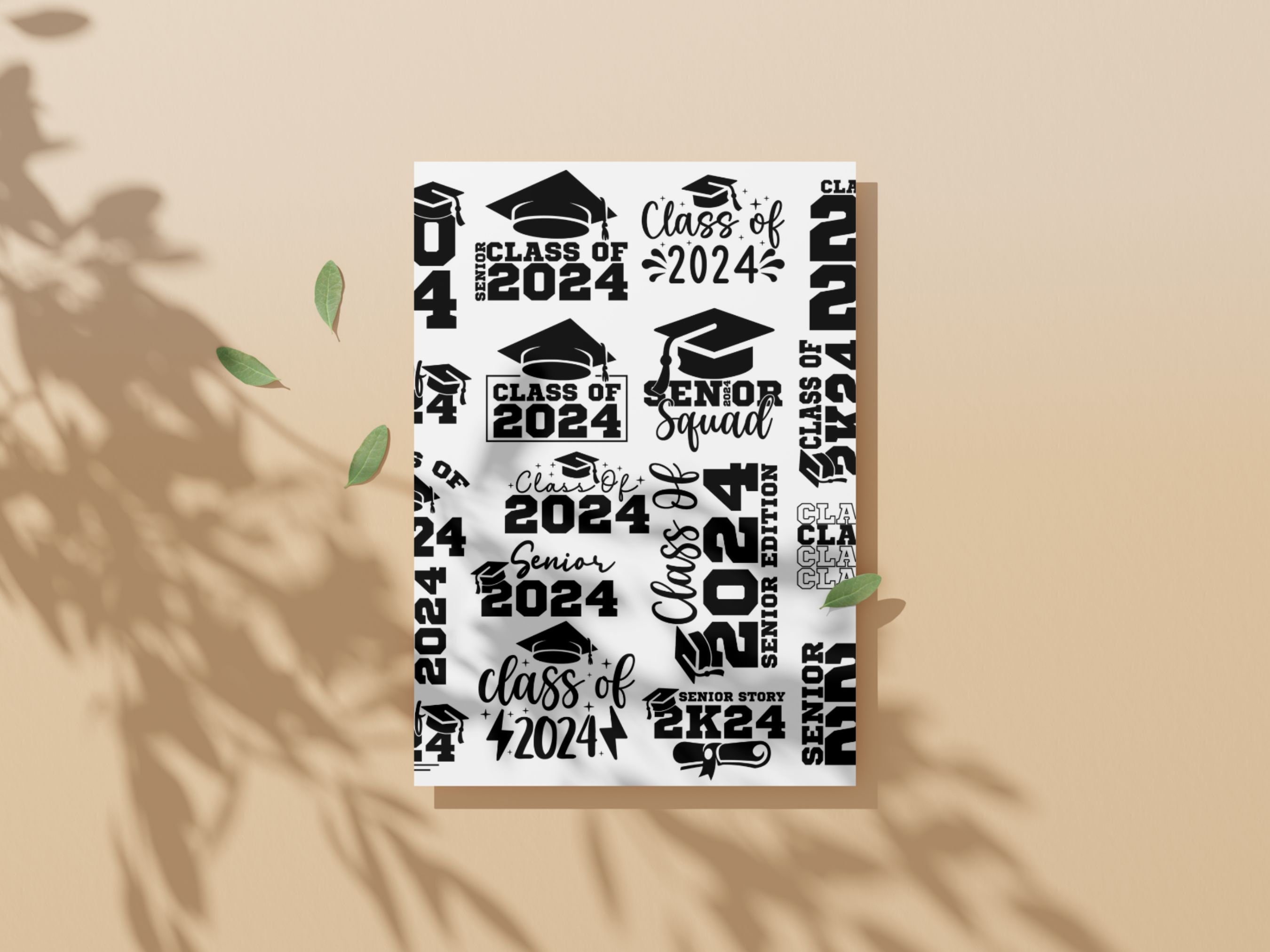 Class of 2024 Graduation Seamless Digital Papers, Black and White Theme ...