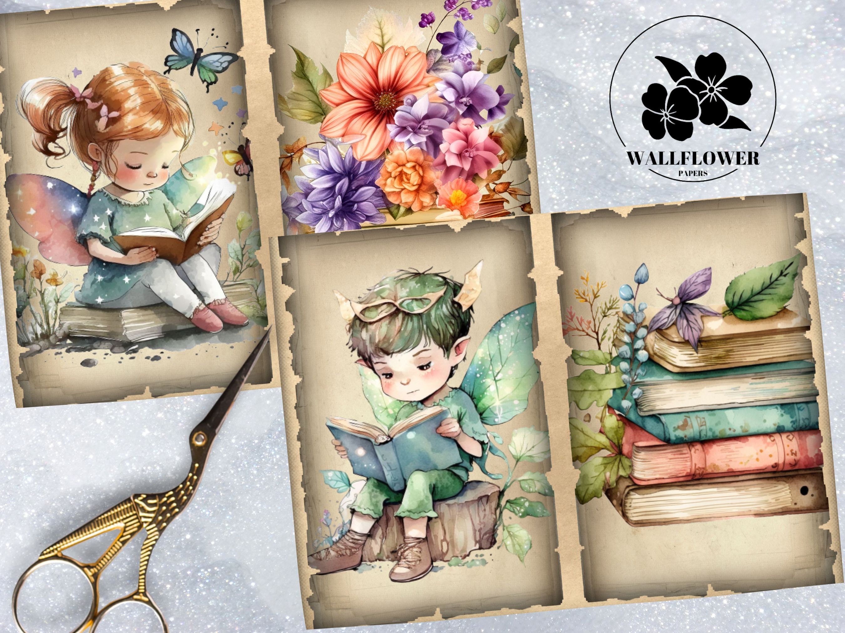 Reading Fairies Junk Journal Pages, Vintage Booklover Junk Journal Kit, Cut Out Sheets, Junk ...