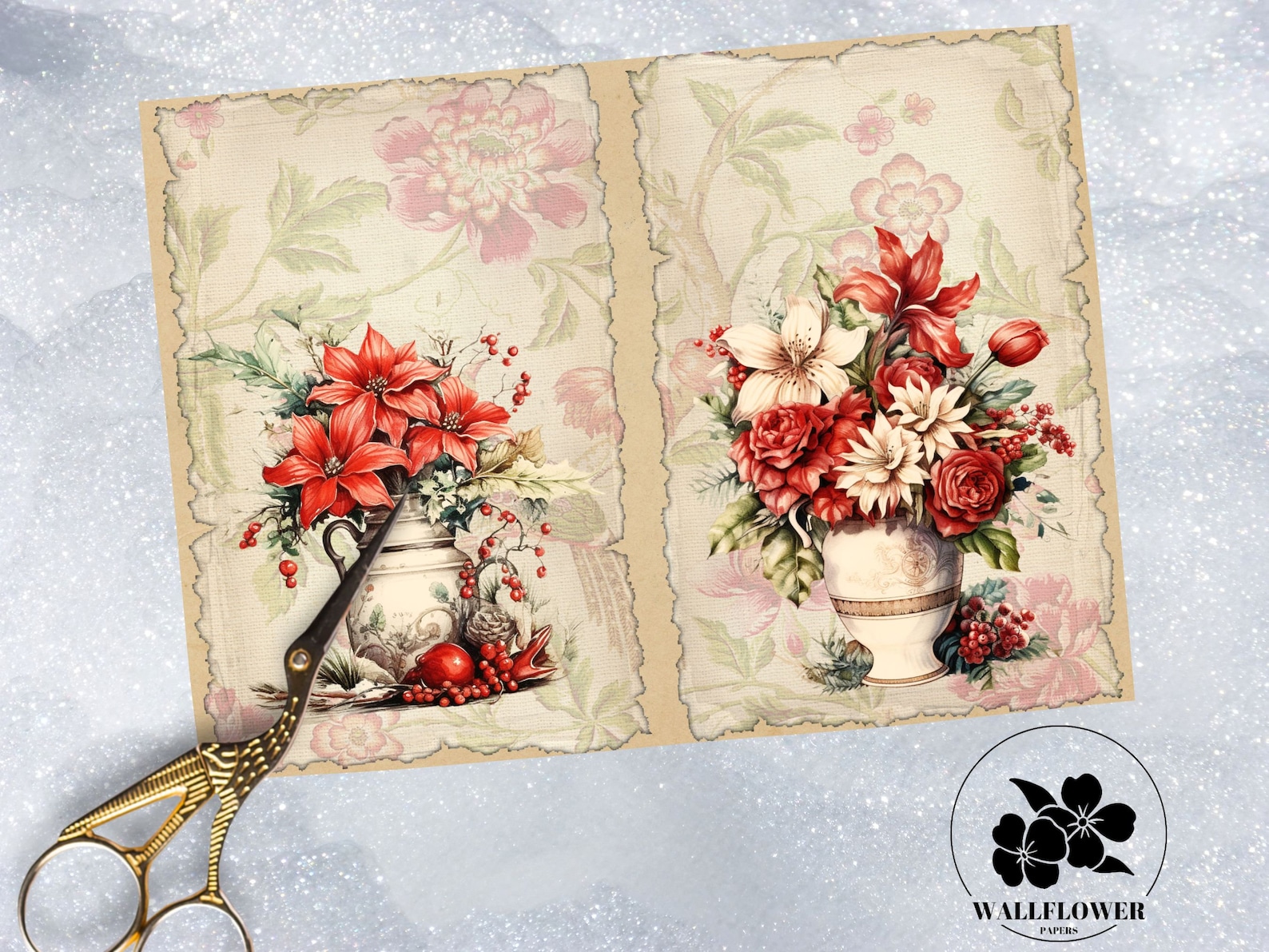 Botanical Christmas Junk Journal Pages, Vintage Christmas Junk Journal ...