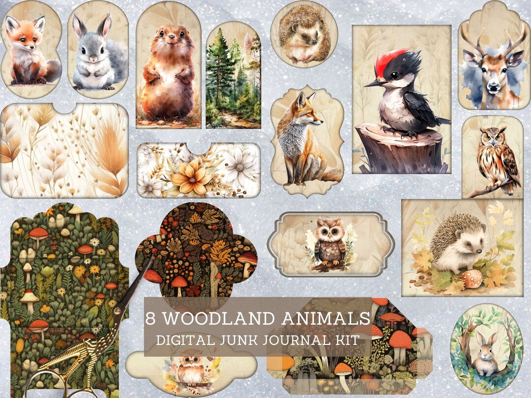 Woodland Animals Junk Journal Kit, Vintage Forest Creatures Cut Out ...