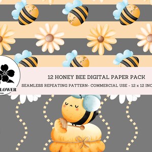 Honey Bee Seamless Digital Papers, Flowers & Bees Scrapbook Paper, Bee ...
