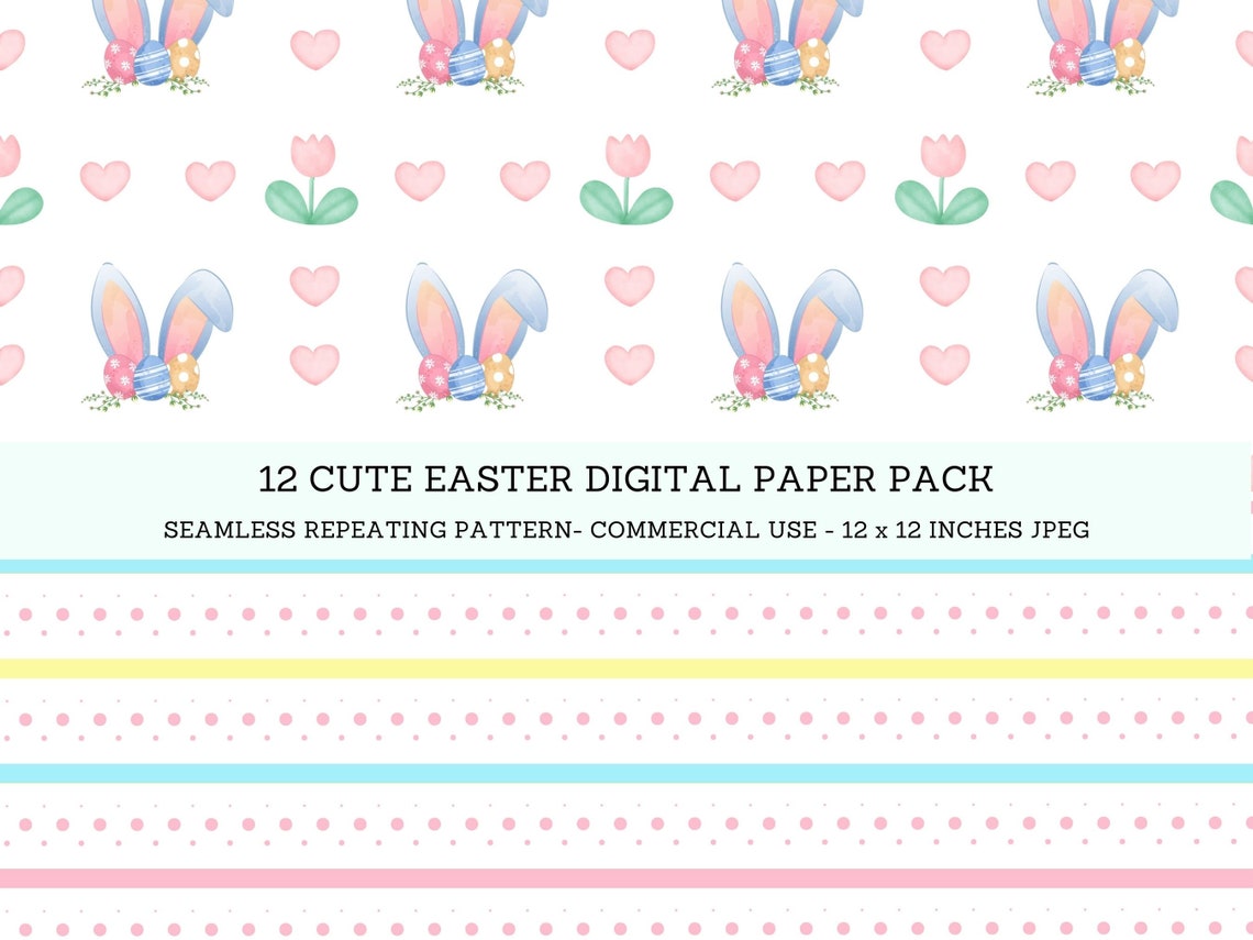 Easter Bunny Seamless Digital Papers, Eggs & Flowers Scrapbook Paper ...