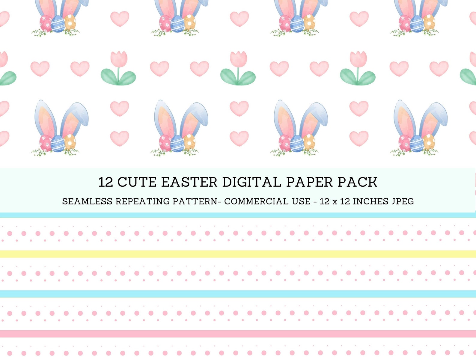 Easter Bunny Seamless Digital Papers, Eggs & Flowers Scrapbook Paper ...