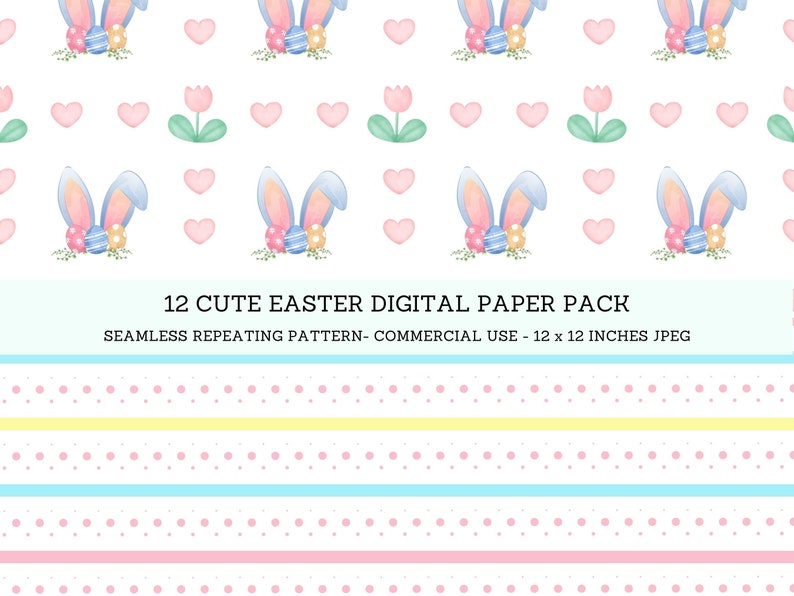 Easter Bunny Seamless Digital Papers, Eggs & Flowers Scrapbook Paper ...