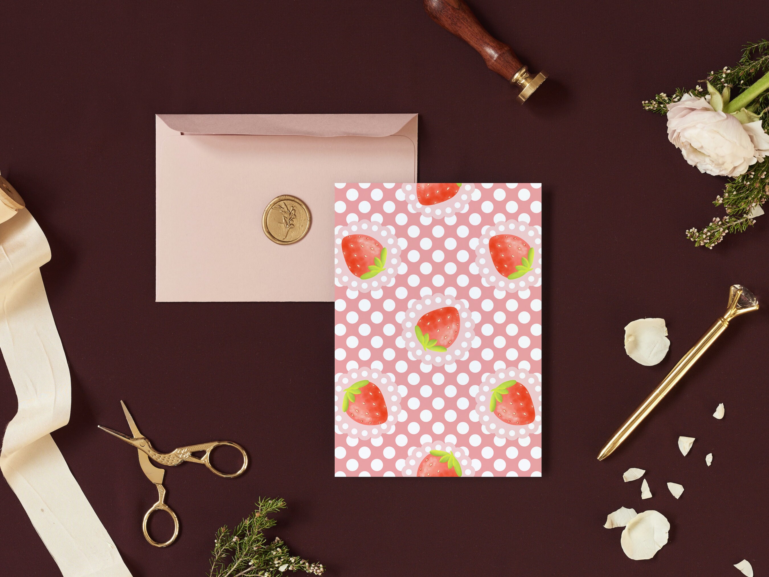 Strawberries Theme Digital Papers, Strawberry Fruit and Blossoms ...