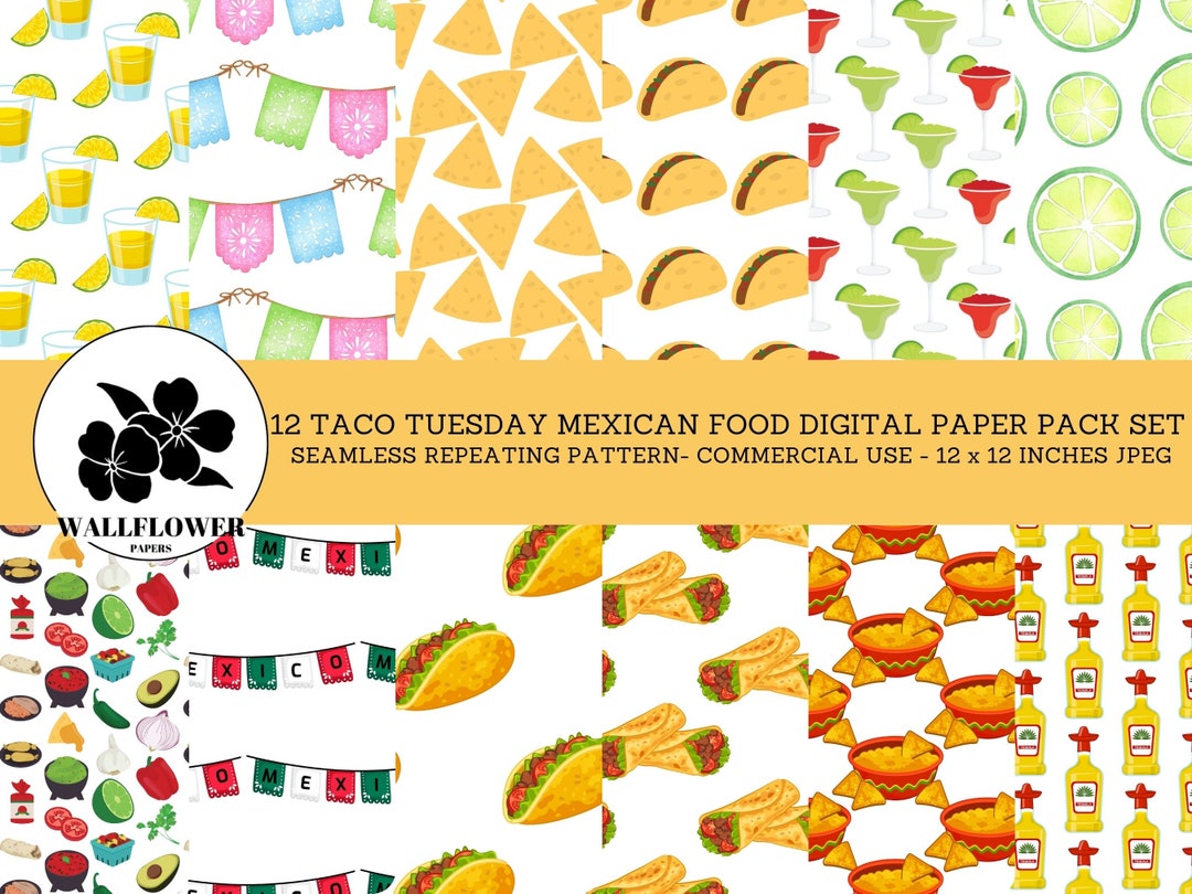 Taco Tuesday Mexican Food Seamless Digital Papers, Tacos & Chilaquiles ...