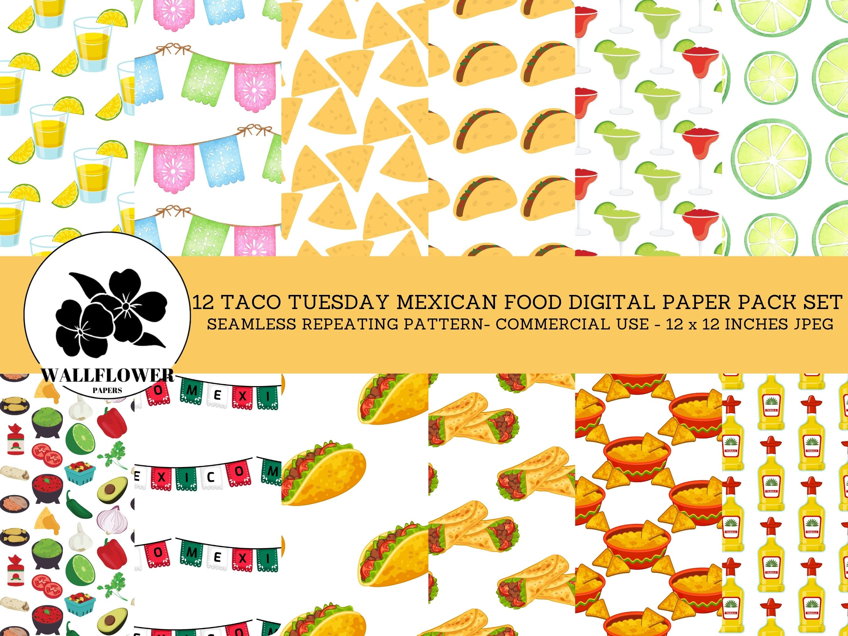 Taco Tuesday Mexican Food Seamless Digital Papers, Tacos & Chilaquiles ...