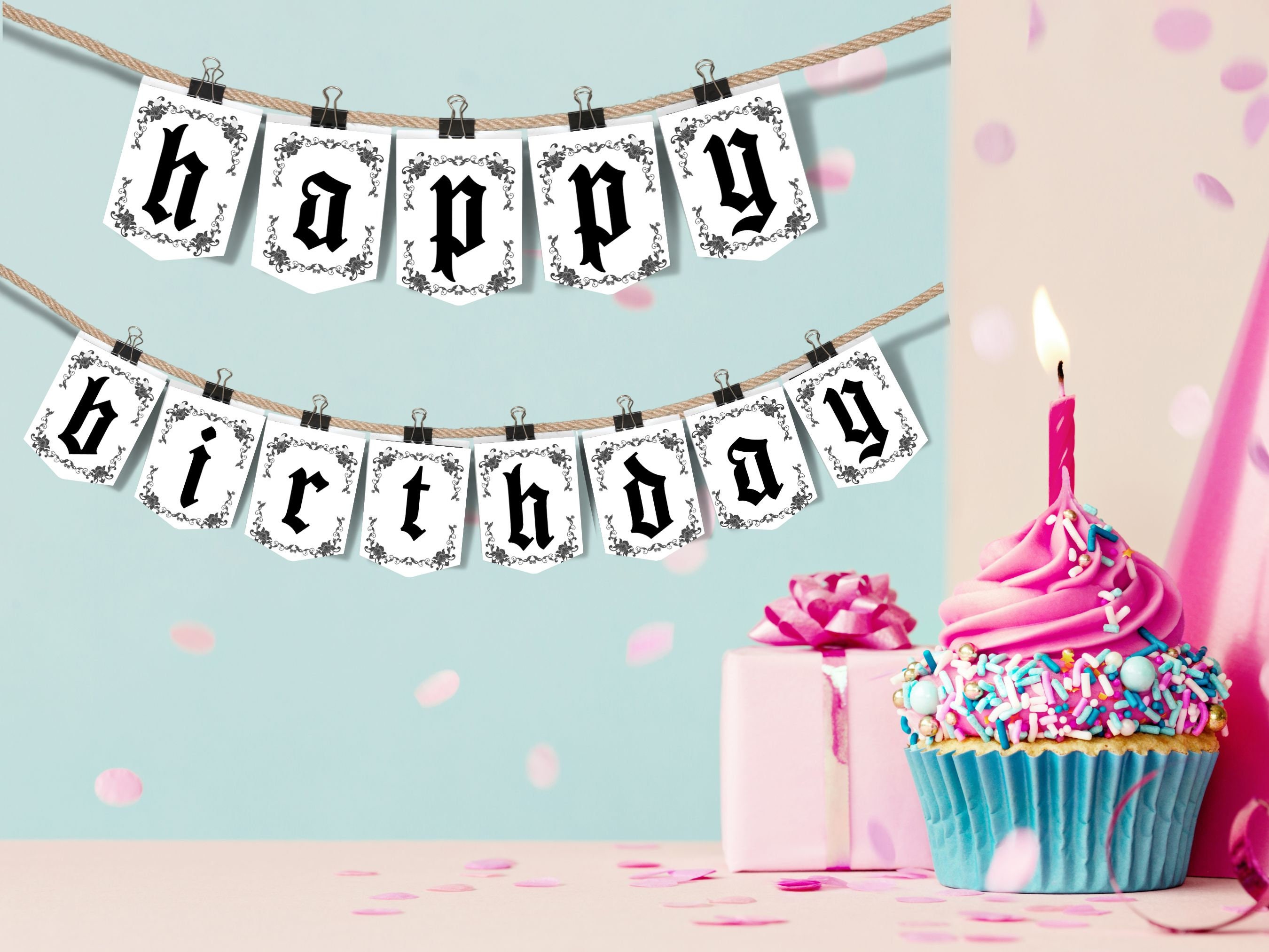 Happy Birthday Banner, Vintage Birth Anniversary Garland, Printable ...