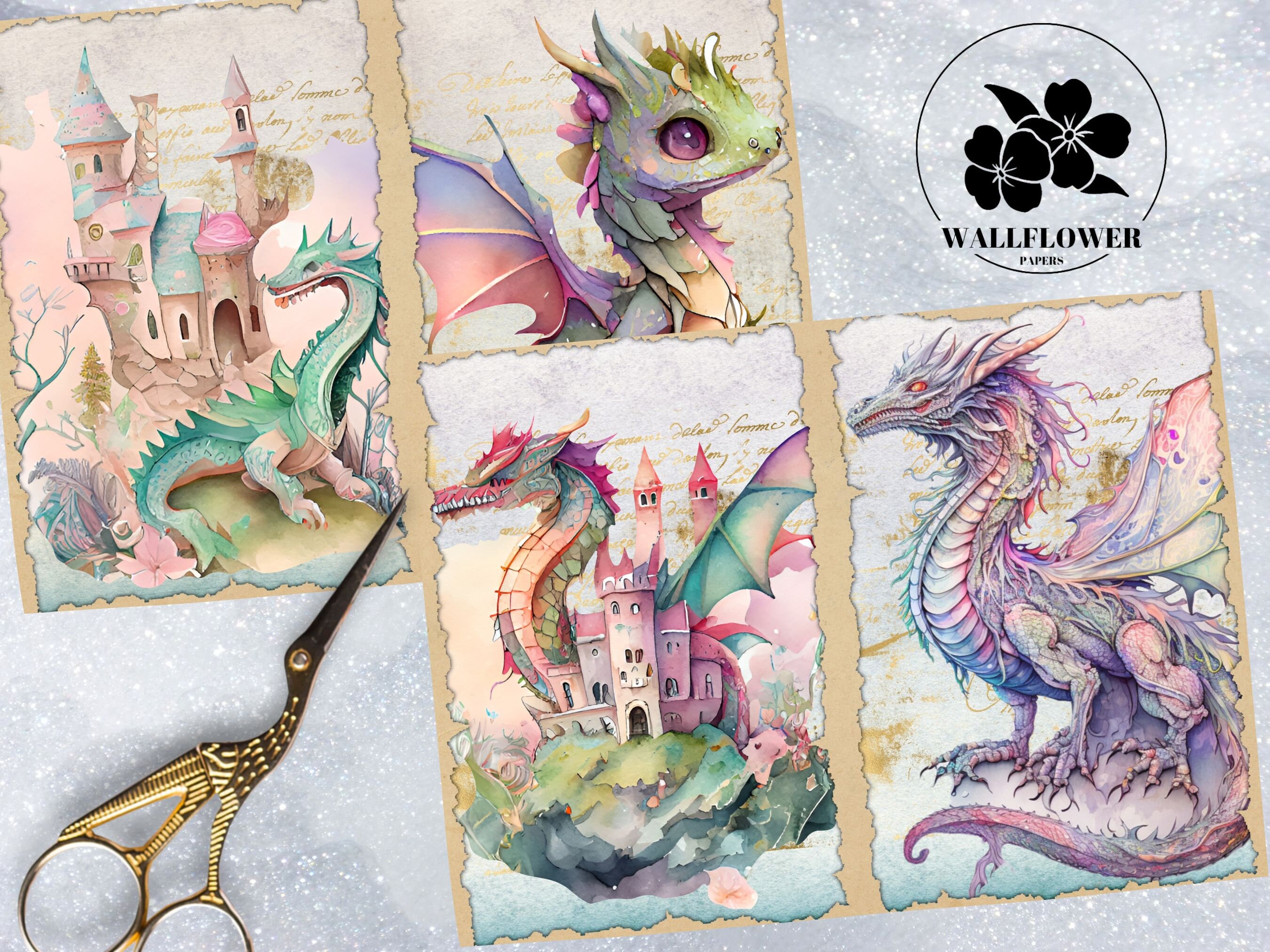 Mythical Dragons Junk Journal Pages, Vintage Fantasy Dragon Junk ...