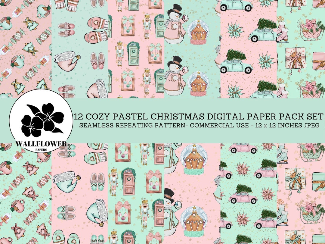 Cozy Pastel Christmas Seamless Digital Papers, Snowman & Nutcrackers ...