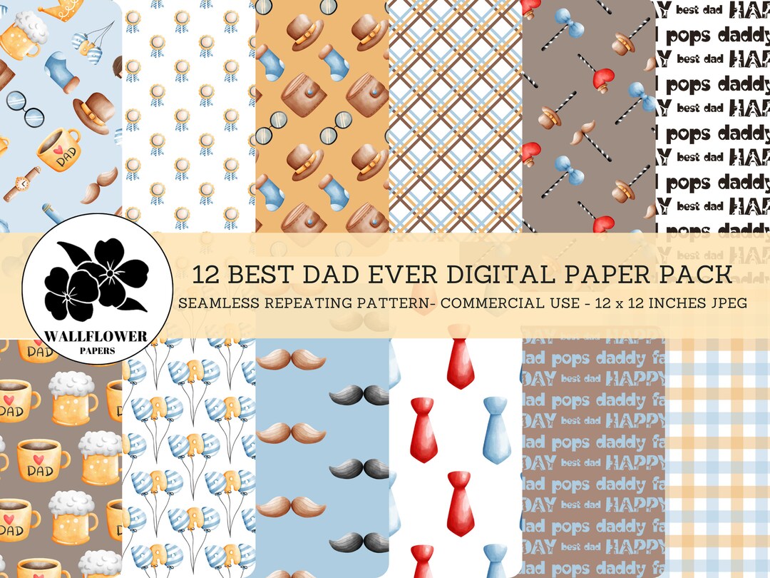 Best Dad Ever Seamless Digital Papers, Mustache & Mugs, Father's Day ...