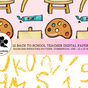 Back to School Teacher Seamless Digital Papers 2, Paint Brushes & Chalk ...