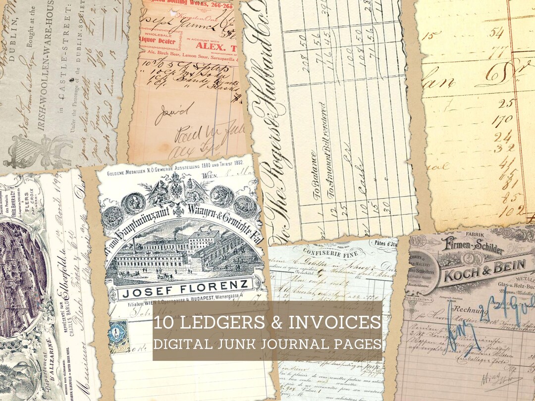 Vintage Ledgers & Invoices Junk Journal Pages, Old Receipts Junk ...