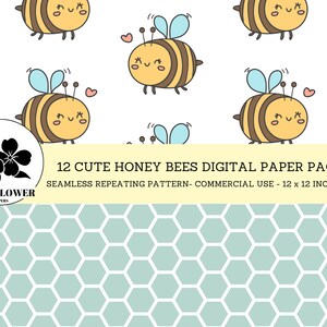Honey Bee Seamless Digital Papers, Flowers & Beehives Scrapbook Paper ...
