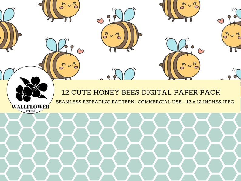 Honey Bee Seamless Digital Papers, Flowers & Beehives Scrapbook Paper ...