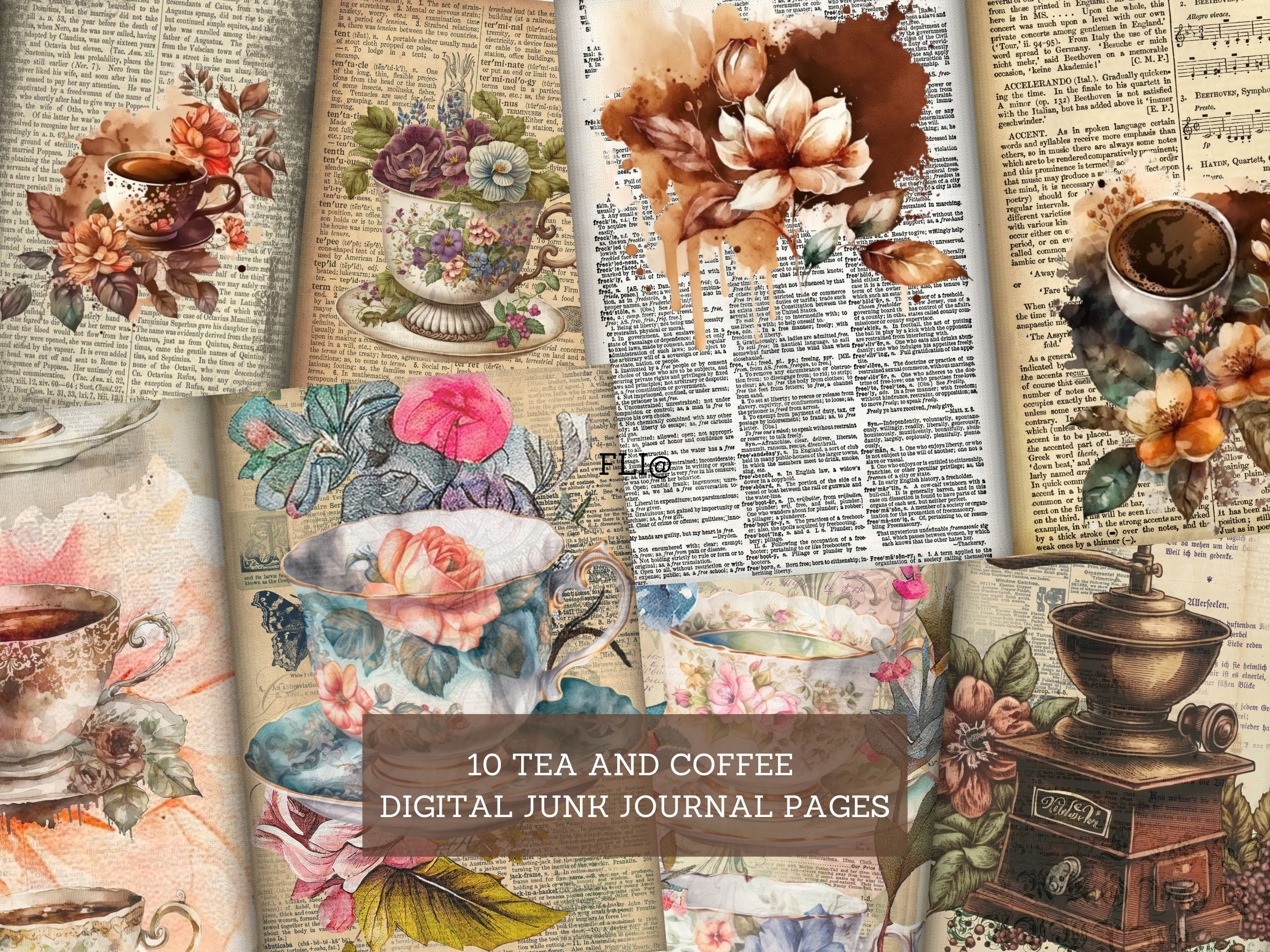 Tea & Coffee Junk Journal Pages, Vintage Mornings Junk Journal Kit ...
