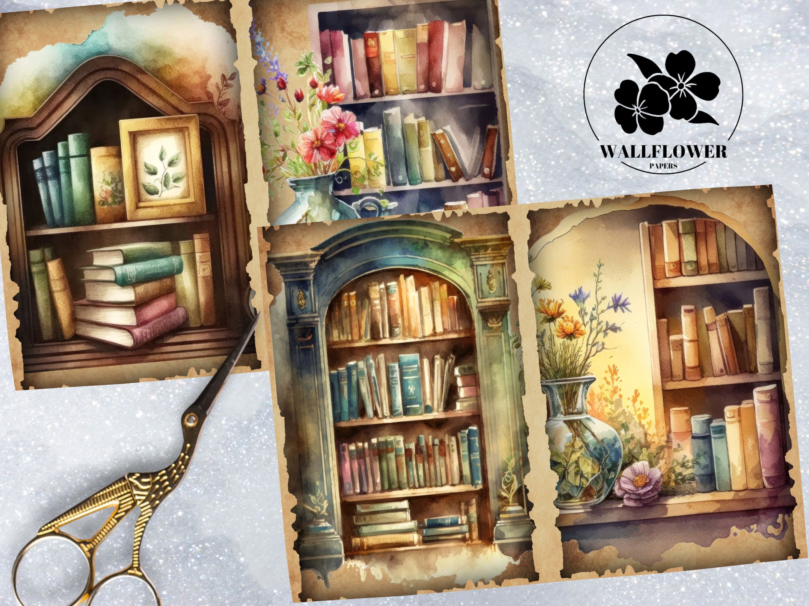 Books & Libraries Junk Journal Pages Vintage Bookshelf - Etsy