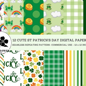 St Patrick's Day Seamless Digital Papers, Rainbow Unicorn & Shamrock ...