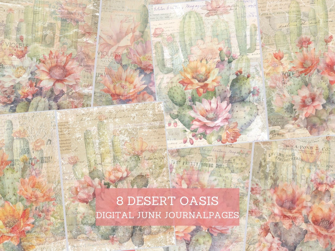 Desert Oasis Junk Journal Pages, Cactus & Desert Flowers Junk Journal ...