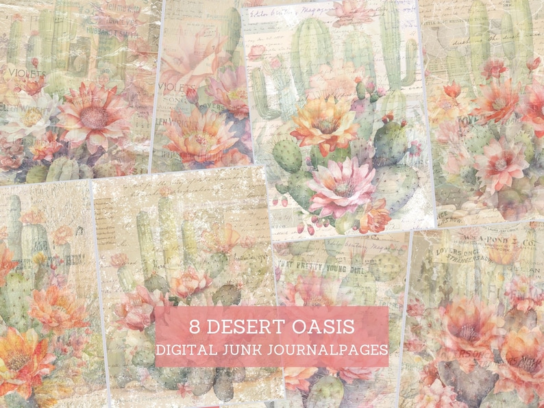 Desert Oasis Junk Journal Pages, Cactus & Desert Flowers Junk Journal ...