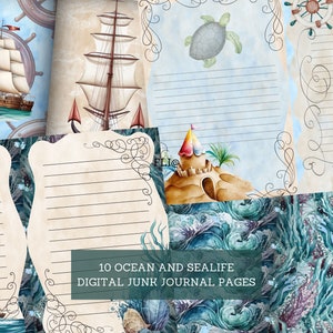Ocean & Sea Life Junk Journal Pages, Vintage Nautical Junk Journal Kit ...