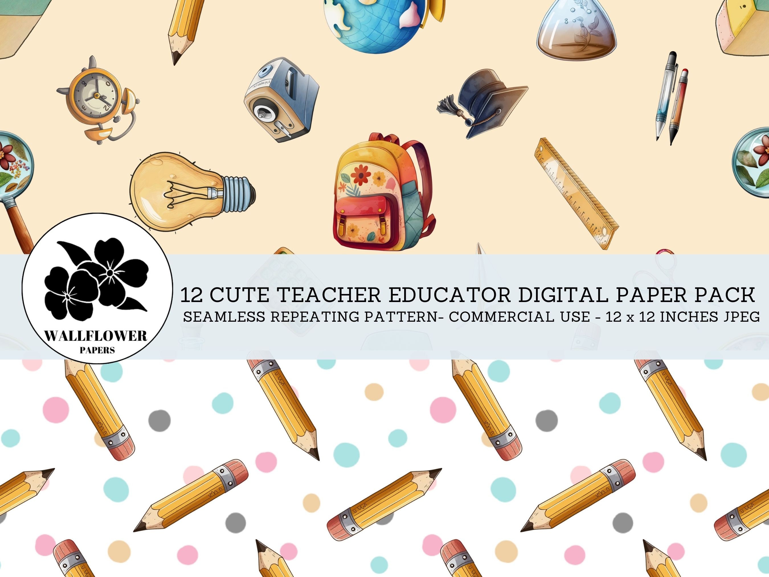 Cute Teacher Educator Seamless Digital Papers School Supplies - Etsy