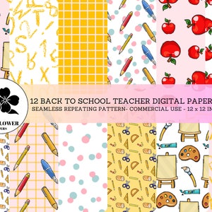 Back to School Teacher Seamless Digital Papers 2, Paint Brushes & Chalk ...