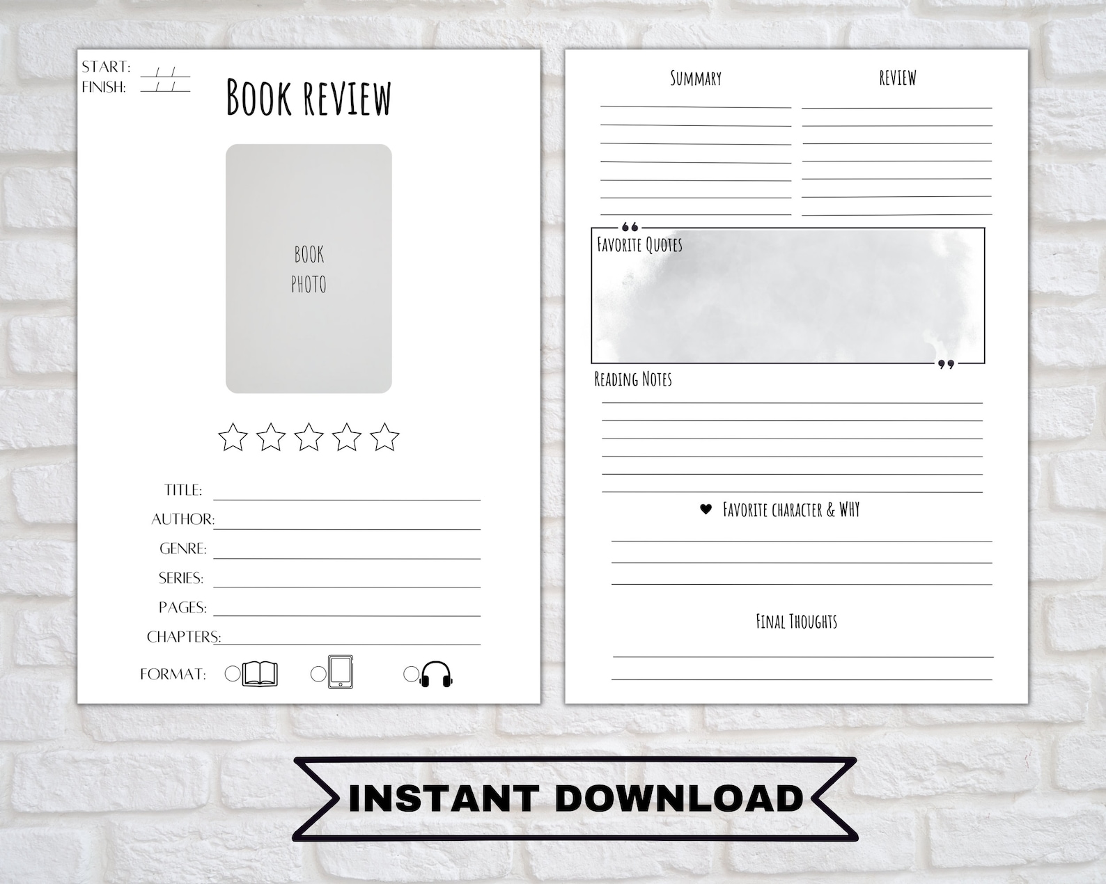 Digital Book Review Template and Reading Journal PDF - Book Reading Log ...