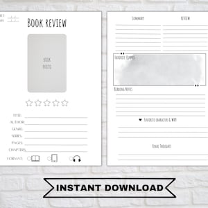 Digital Book Review Template and Reading Journal PDF - Book Reading Log ...