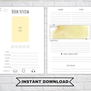 Digital Book Review Template and Reading Journal PDF - Book Reading Log ...