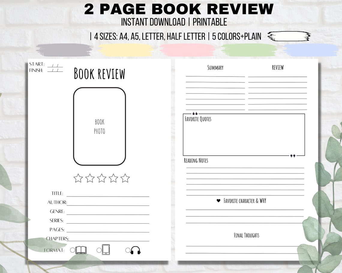 Digital Book Review Template and Reading Journal PDF - Book Reading Log ...