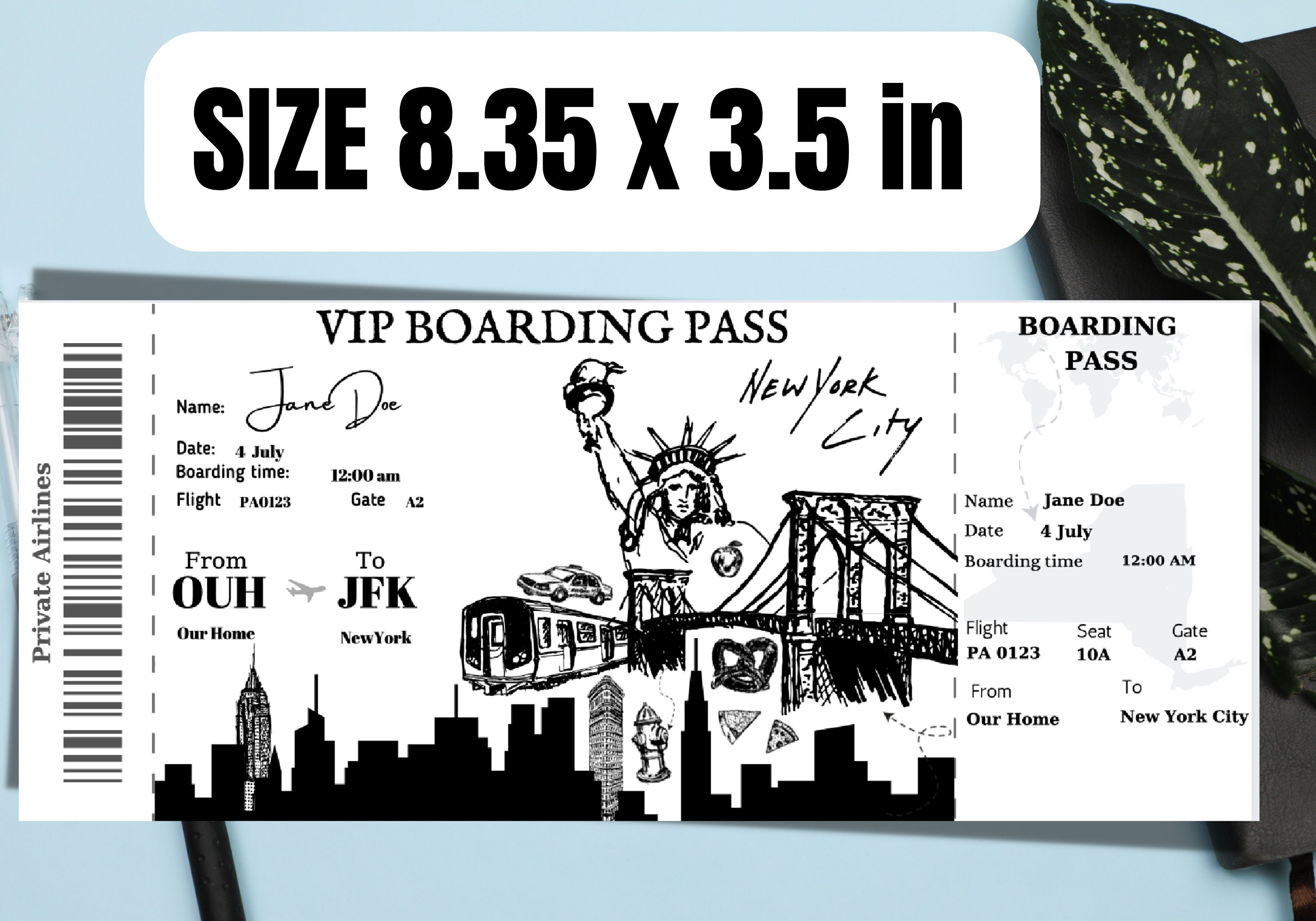 Printable and Editable New York Surprise Boarding Pass Ticket, Canva ...