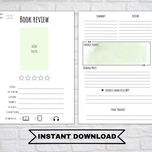 Digital Book Review Template and Reading Journal PDF - Book Reading Log ...