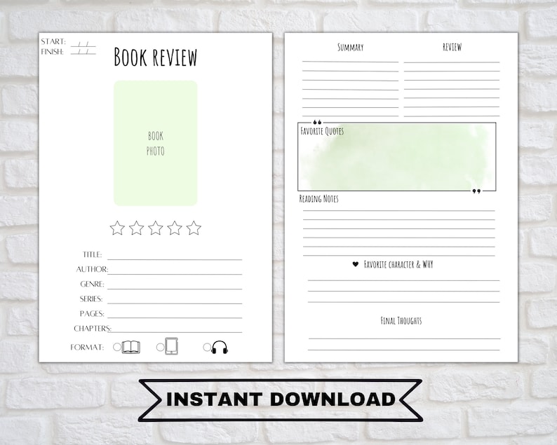 Digital Book Review Template and Reading Journal PDF - Book Reading Log ...