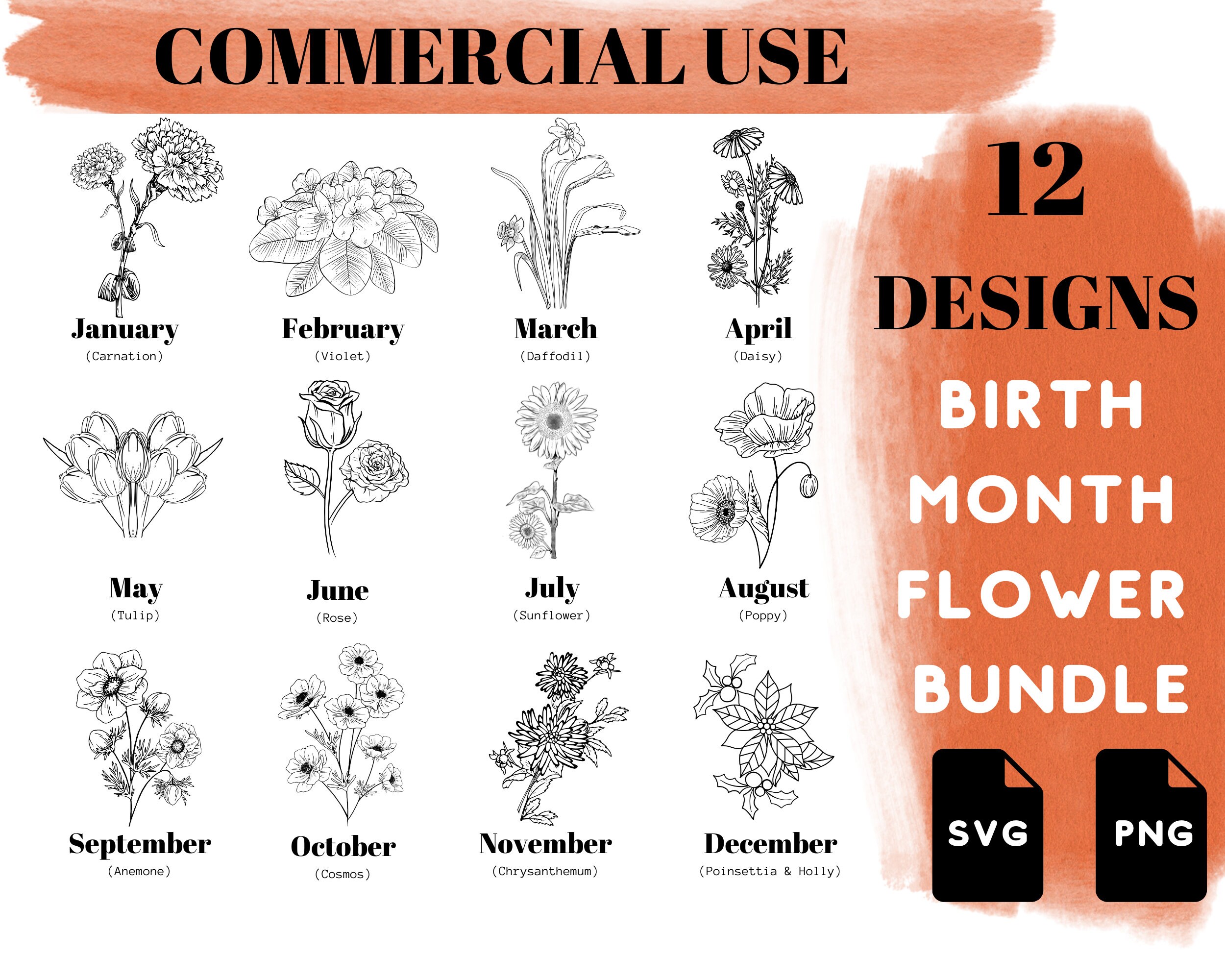 BIRTH MONTH FLOWER Svg, Wildflower Svg, Birthday Flower, Floral Border ...