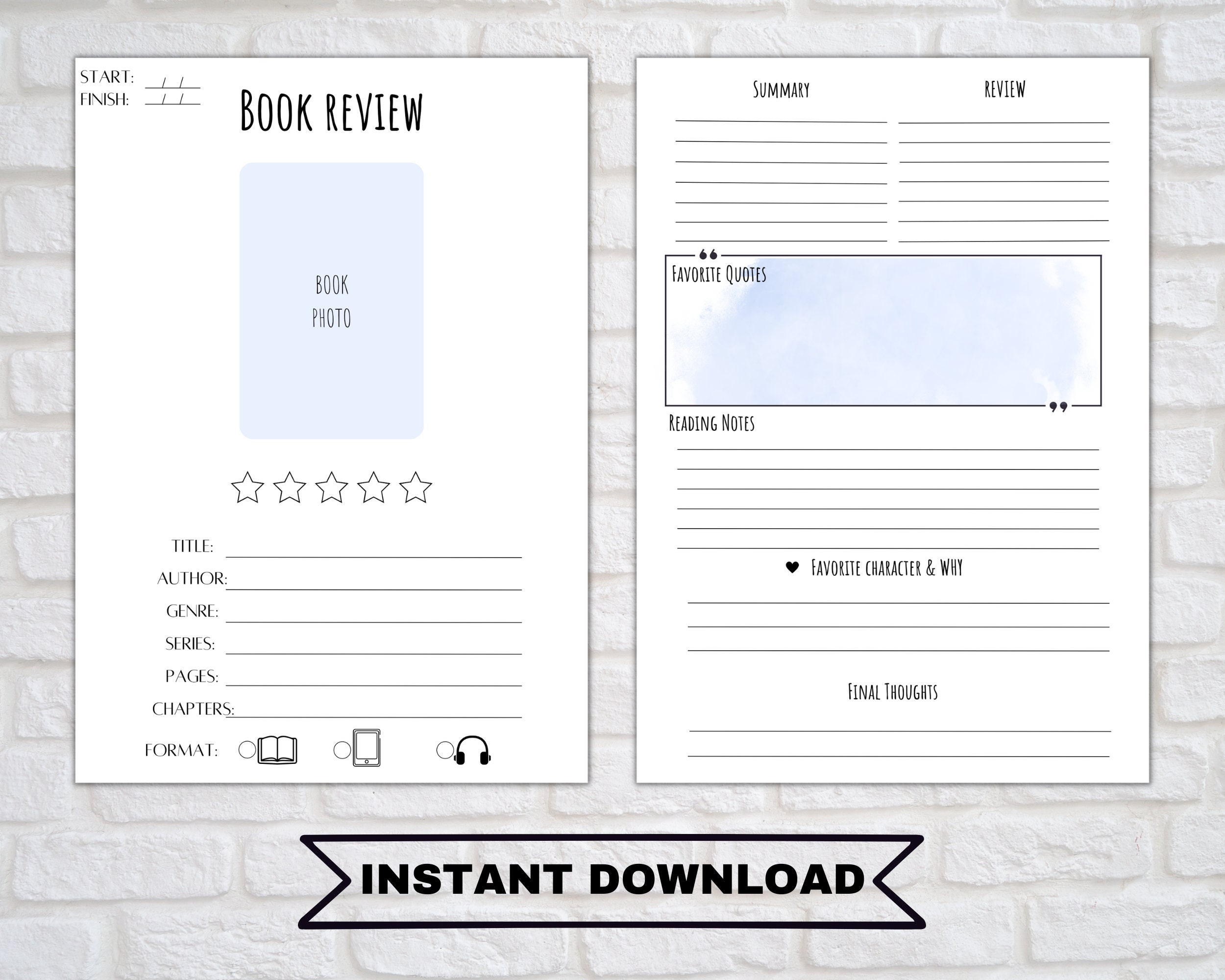 Digital Book Review Template and Reading Journal PDF Book Reading Log ...