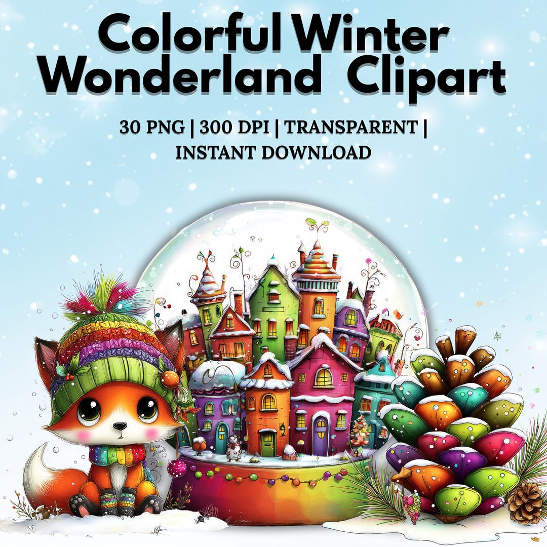 Colorful Winter Wonderland Clipart Bundle – 32 Cozy Christmas Pngs for ...