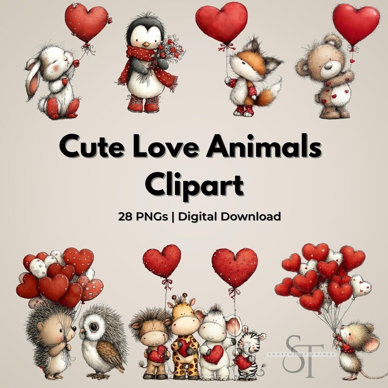 Love Animals Clipart: Valentine PNG Set (31 Pngs) (digital Download) - Etsy