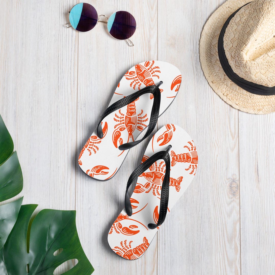 Red Lobster Flip Flops – Funny Seafood Beach Sandals, Coastal Summer ...
