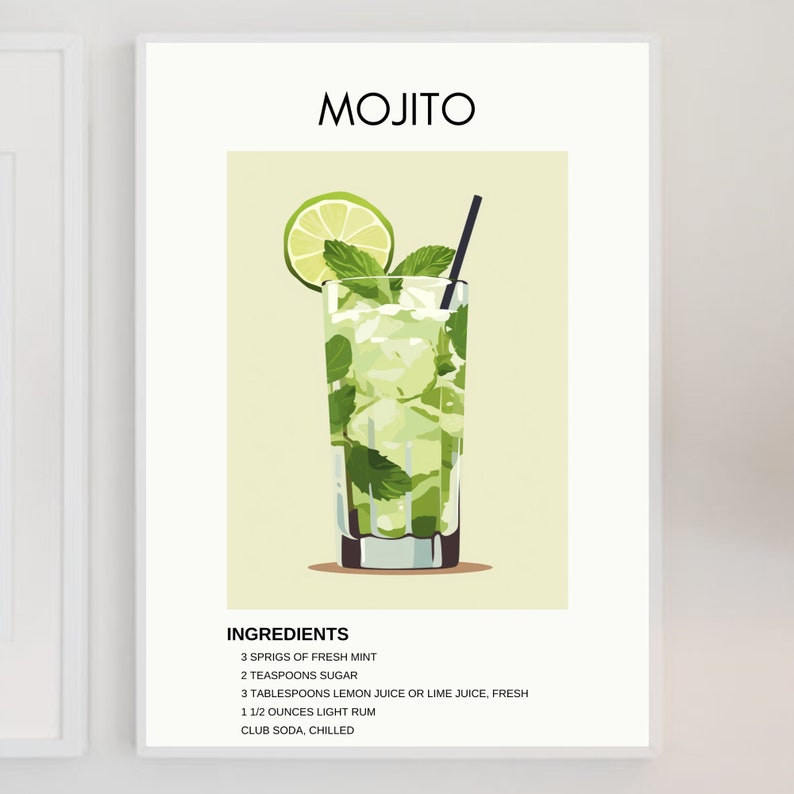 Set of 8 Cocktail Poster Minimalist Classic Cocktails Bar - Etsy