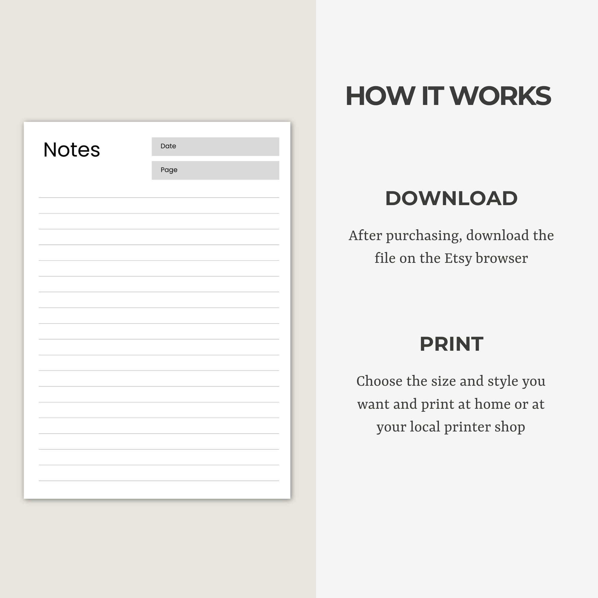 Printable Note Page, Lined Notes Template, Note Taking, Writing Paper ...