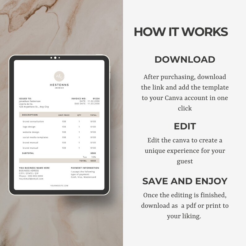 Invoice Template, Minimalist Business Invoice, Small Business Template, Modern Boho Customer ...