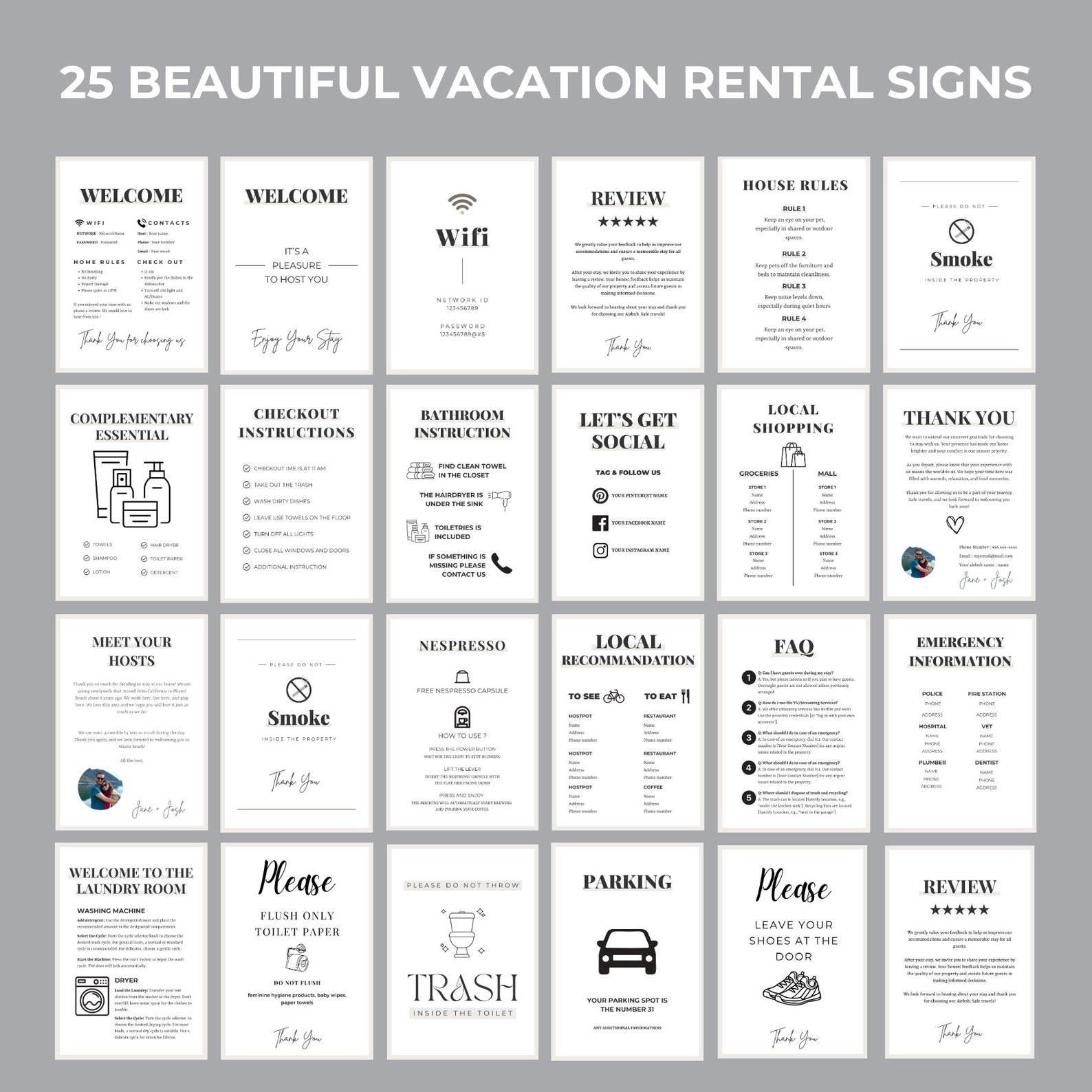 Airbnb Sign Bundle Template, Airbnb Signage, Vacation Rental, Wifi Sign ...