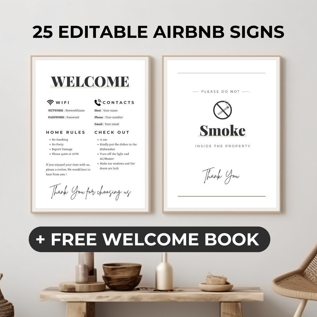 Airbnb Sign Bundle Template, Airbnb Signage, Vacation Rental, Wifi Sign ...