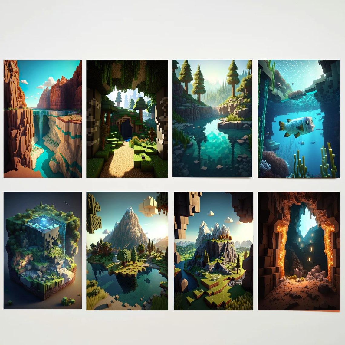 Set of 8 Minecraft Poster, Minecraft, Mine Game Pixel Craft, Digital ...