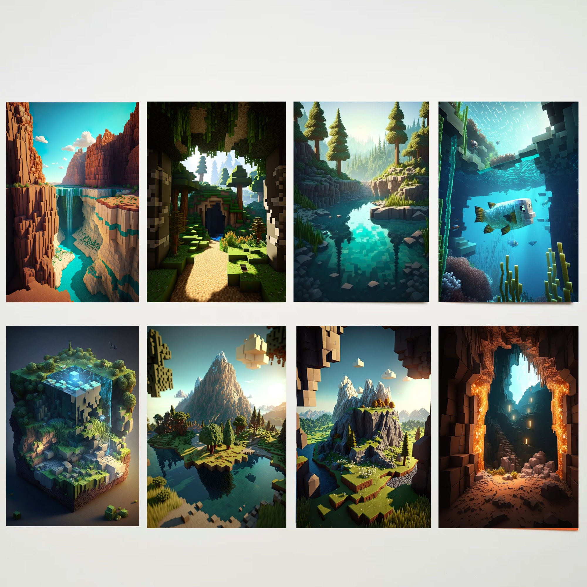 Set of 8 Minecraft Poster, Minecraft, Mine Game Pixel Craft, Digital ...