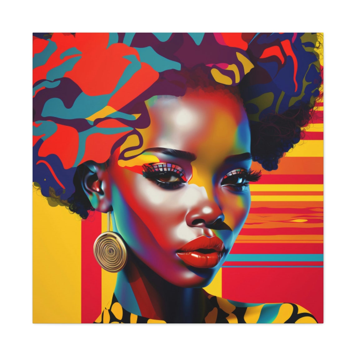 Black African Woman Portrait in Pop Art Style. Wrapped Canvas Wall Art ...