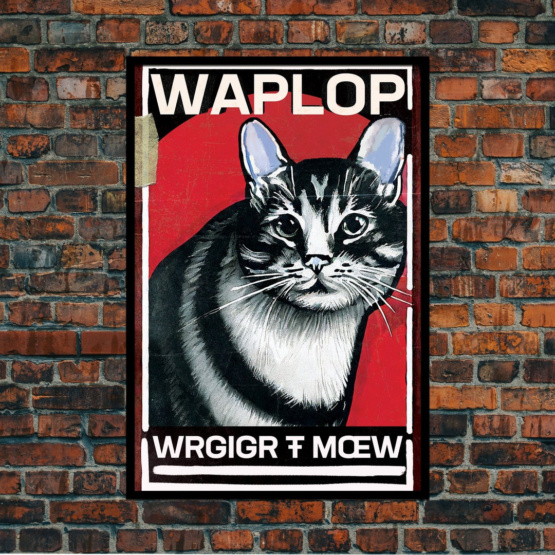 Waplop Wrgigr T Moew, Nonsense Propaganda Cat Poster, Black Cat Decor ...