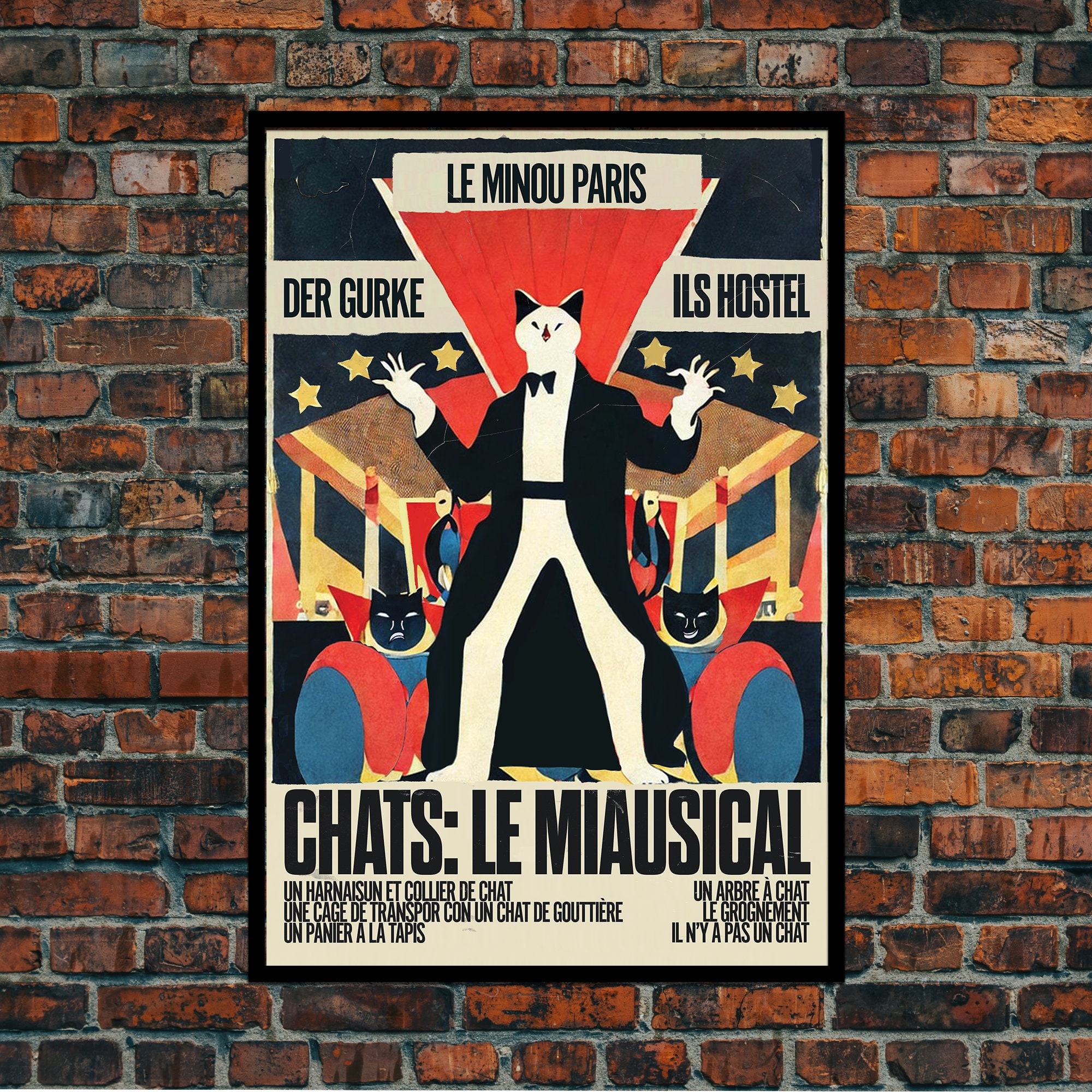 Le Miausical Vintage Art Deco Style Cat Poster, Funny Cat Print, Home ...