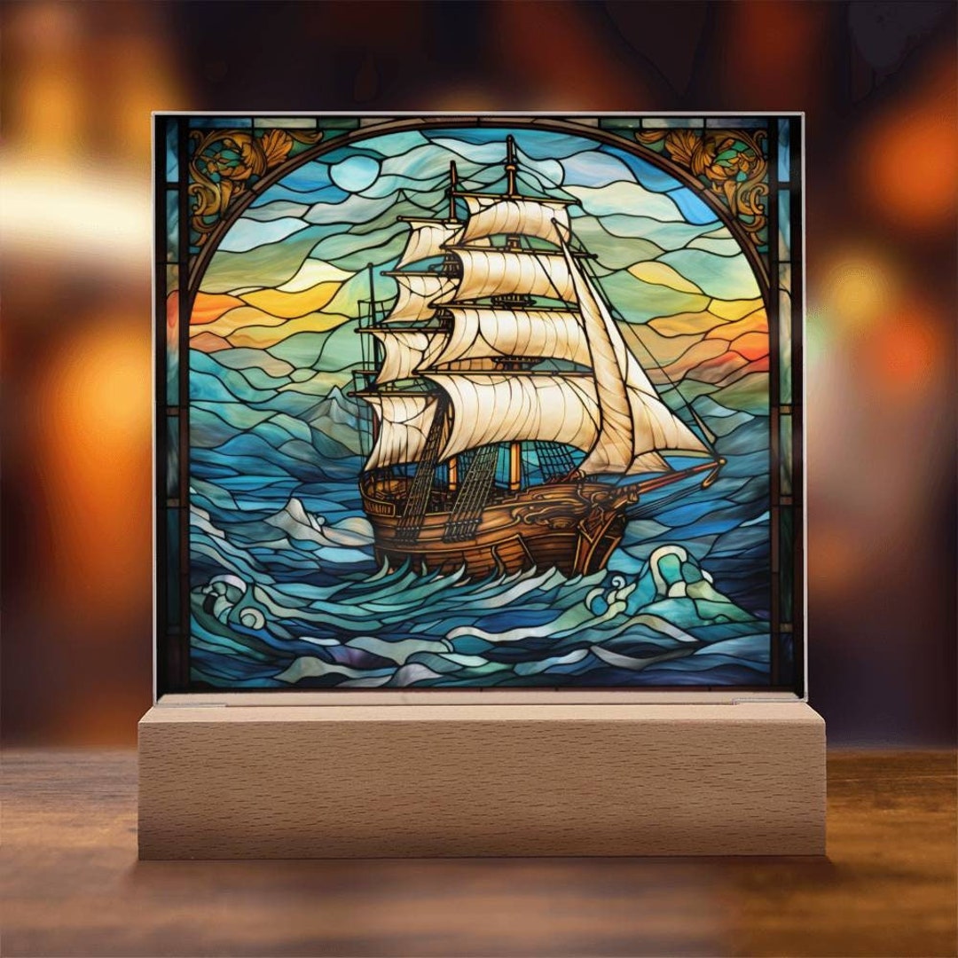 Ship Sailing at Sunset Acrylic Plaque Sailboat Nightlight - Etsy